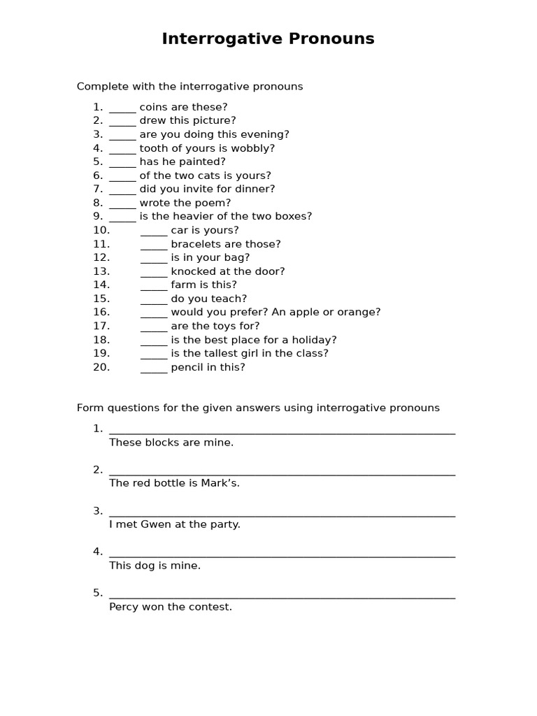 Interrogative Pronouns Practice Exercises | PDF