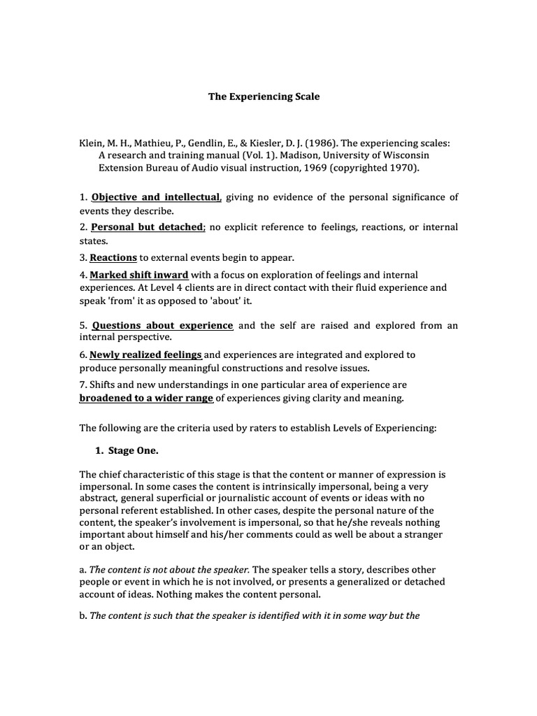 The Experiencing Scale | PDF | Experience | Feeling