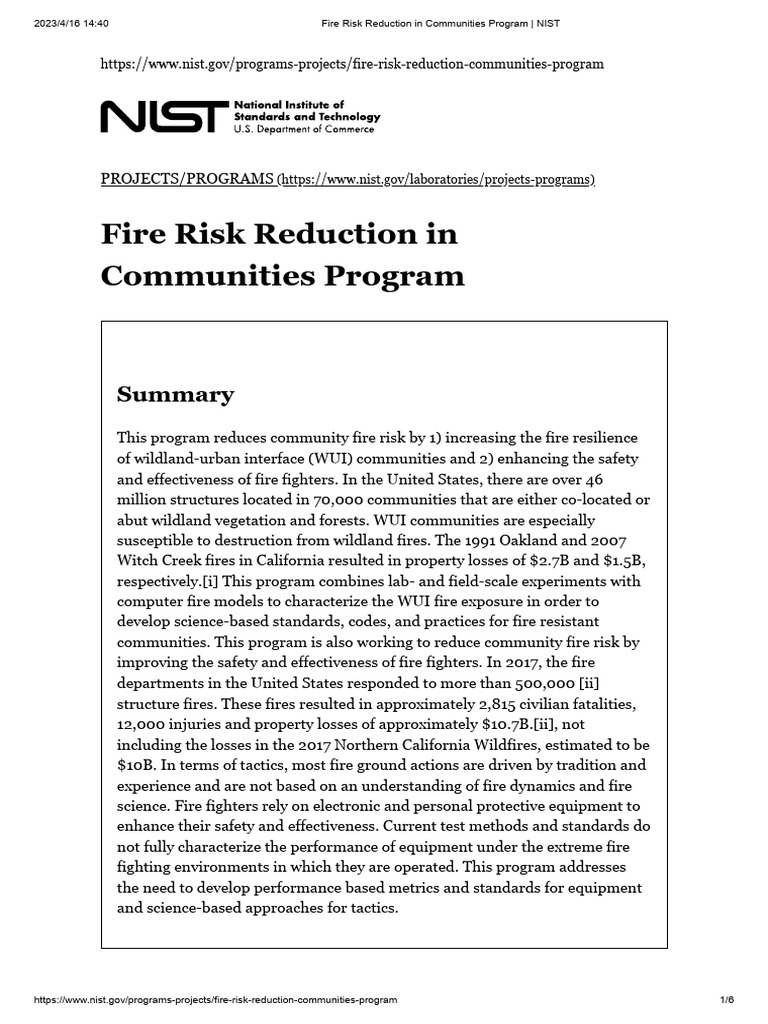 Fire Risk Reduction in Communities Program - NIST | PDF | Firefighter | Unmanned Aerial Vehicle