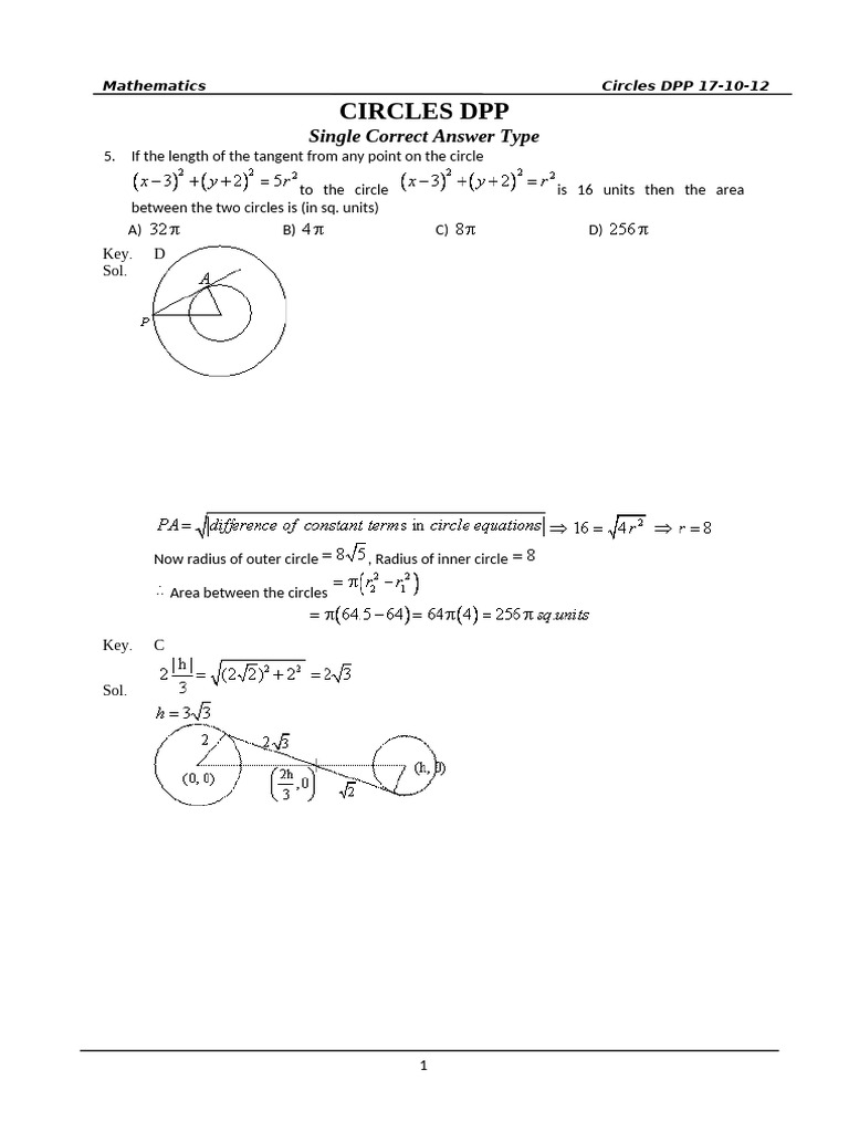 Circles DPP 17-10-12 With Sol | PDF | Circle | Euclidean Geometry