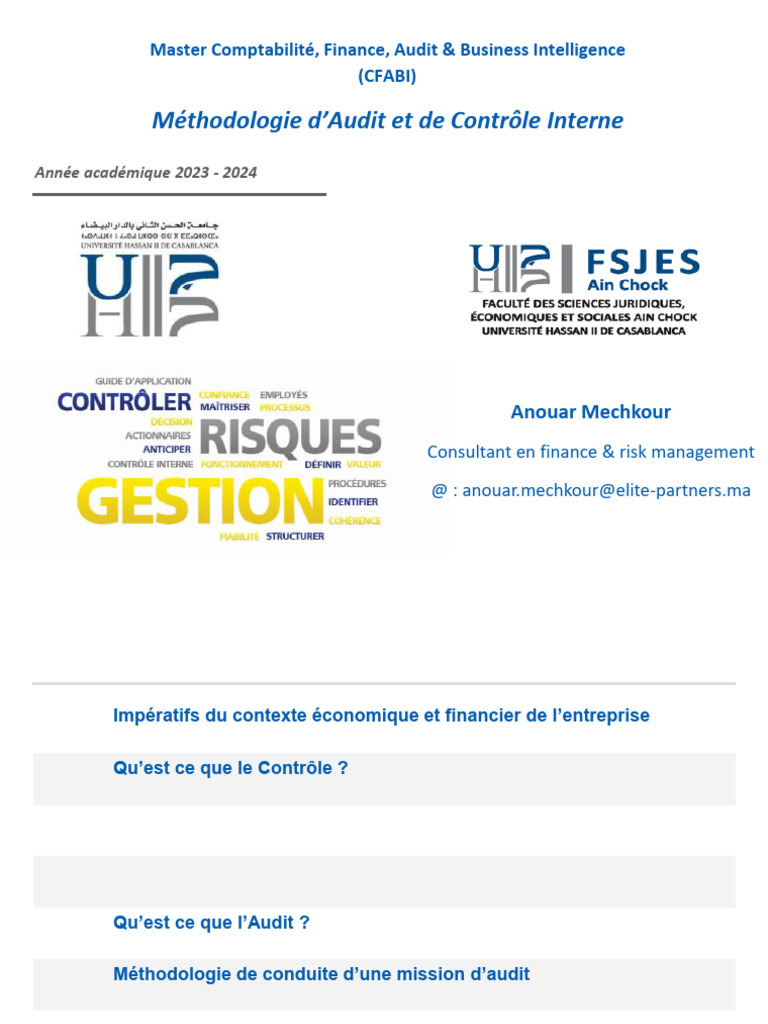 FSJES - MCFABI - Méthodologie D'audit Et de Contrôle - 23-24 | PDF | Contrôle interne | Audit
