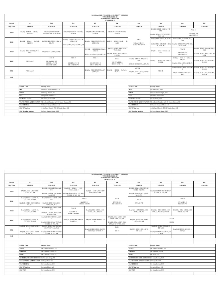 History Timetable 2024-25 | PDF