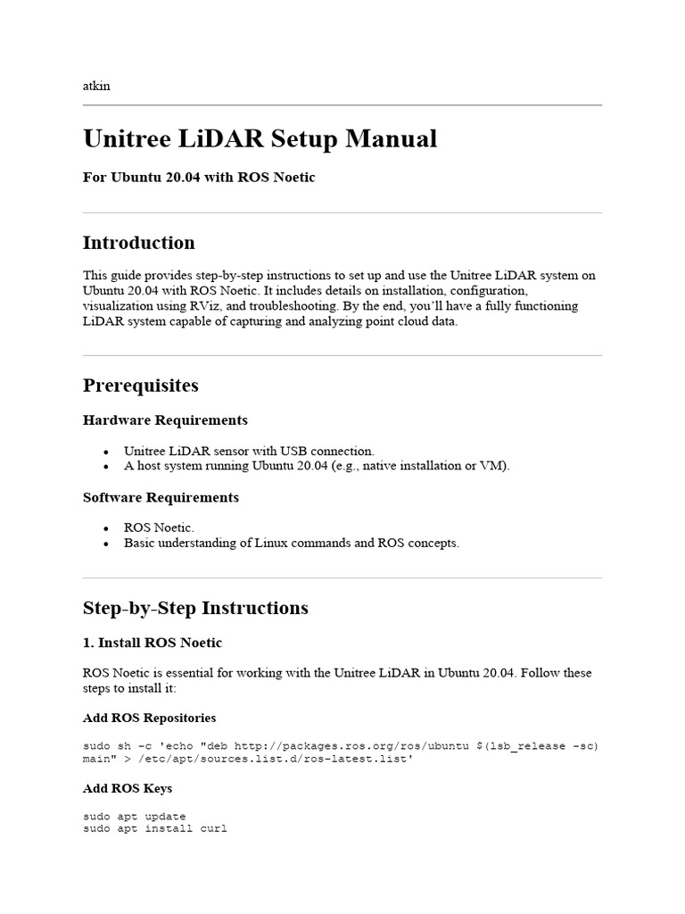 Unitree LiDAR Setup Manual | PDF | Sudo | Python (Programming Language)