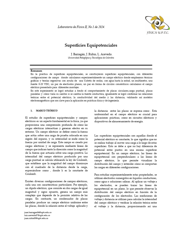 Informe Superficies Equipotenciales | PDF | Electricidad | Campo eléctrico