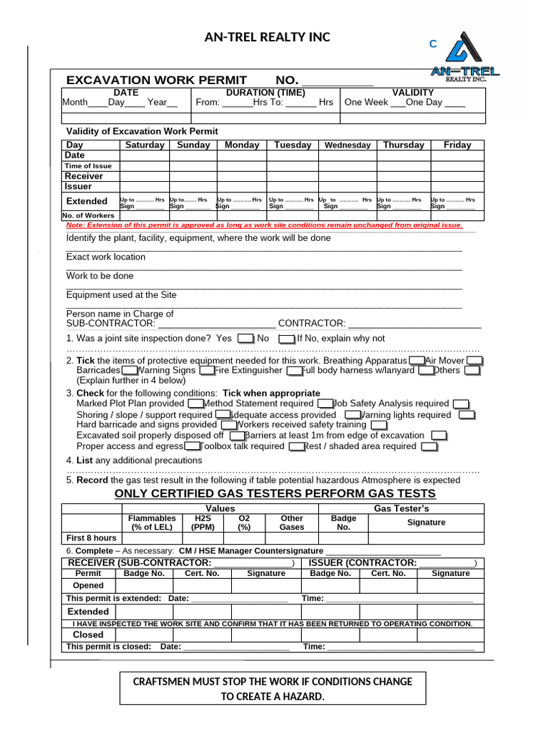Excavation Safety Permit | PDF | Occupational Safety And Health | Safety
