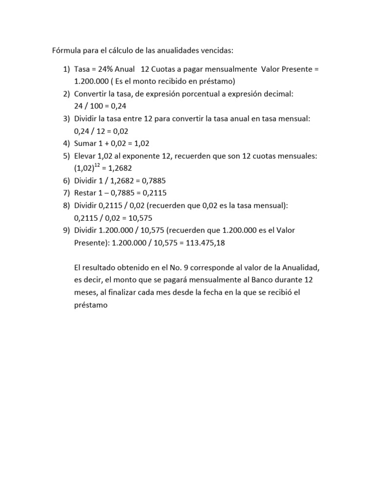 Fórmula para El Cálculo de Las Anualidades Vencidas | PDF