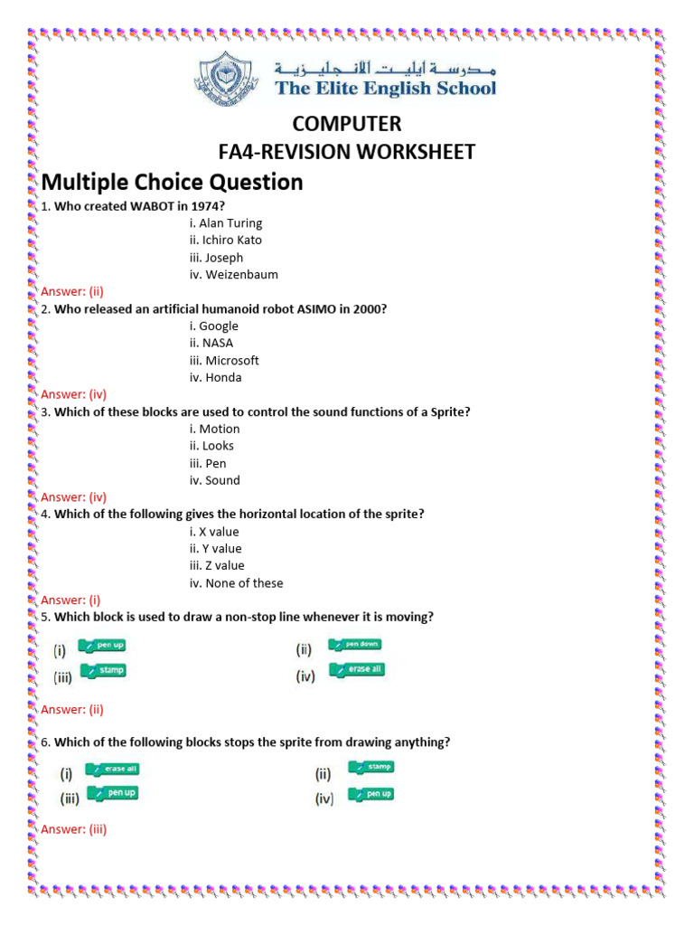 GR 4 FA4 Computer Revision Worksheet Answers 1740132906 | PDF | Shape