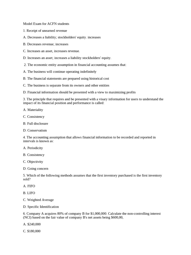 ACFN Exit Exam Model Questions | PDF