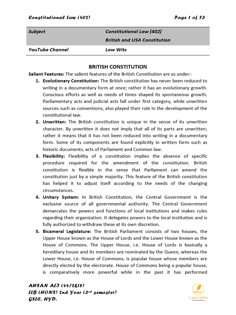 Constitutional Law-I (402) | PDF | Rule Of Law | Constitution