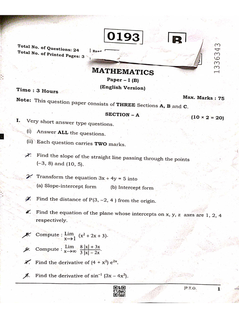 Maths 1-A 2025 TS | PDF