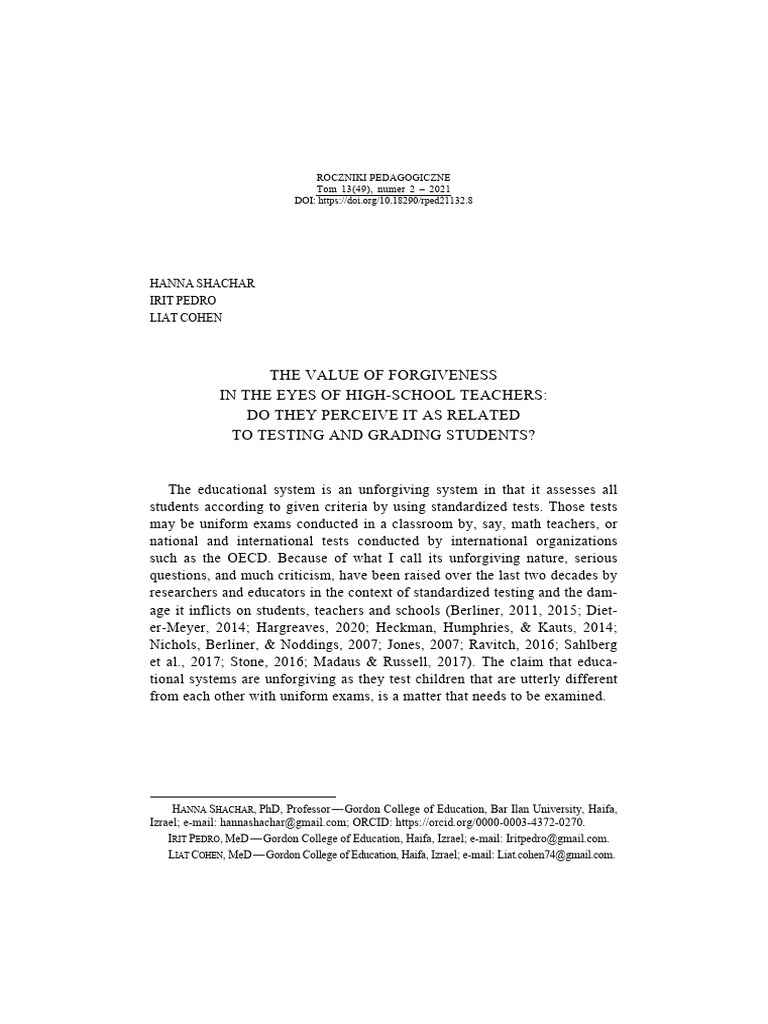 The Value of Forgiveness in The Eye | PDF | Forgiveness | Teachers