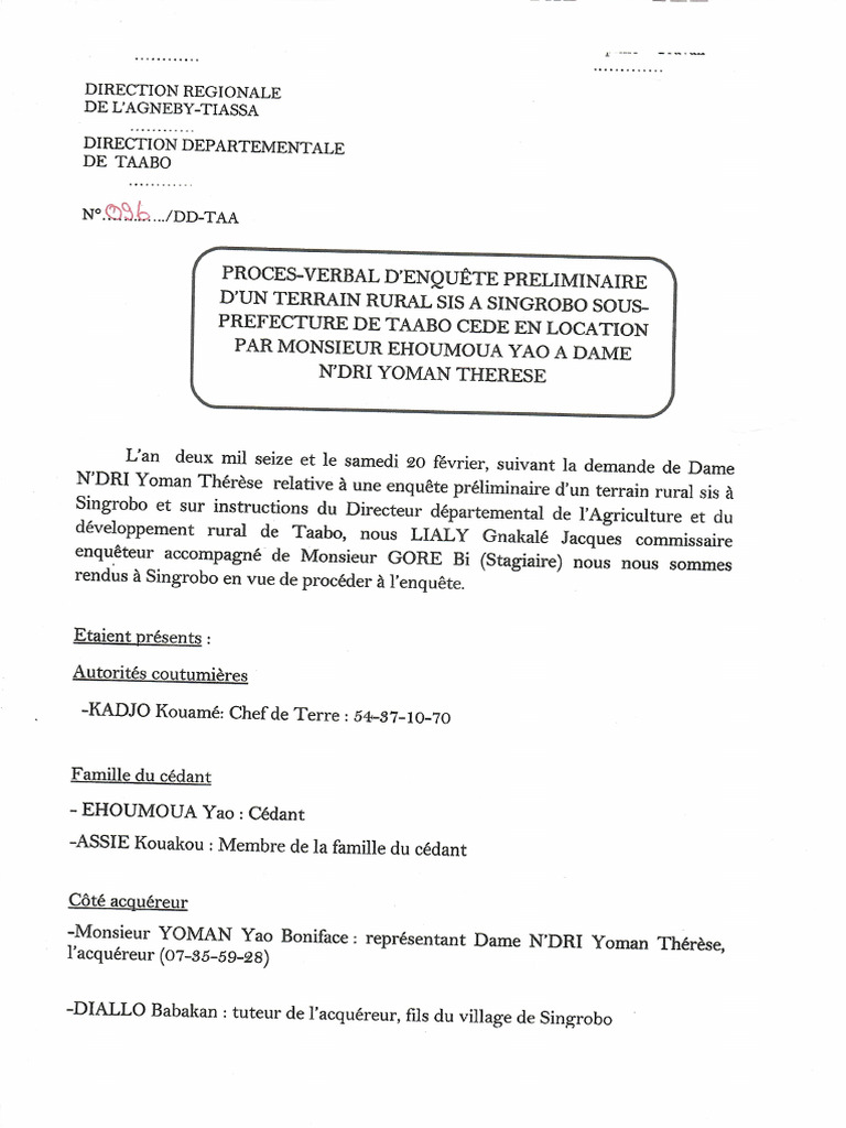 Procès Verbal Enqu Te Singrobo | PDF