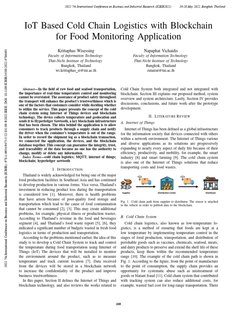 IoT Based Cold Chain Logistics With Blockchain For Food Monitoring Application | PDF | Internet ...
