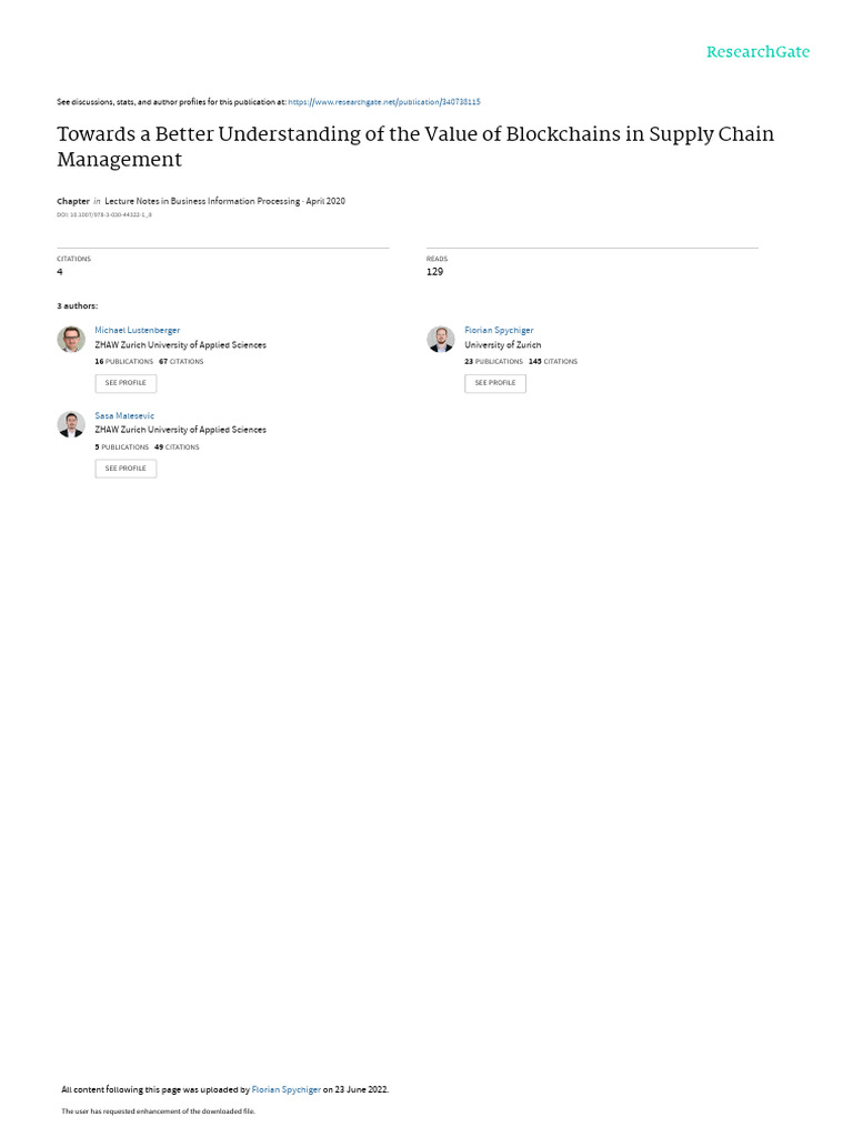 Towards A Better Understanding of The Value of Blockchains in Supply Chain Management | PDF ...