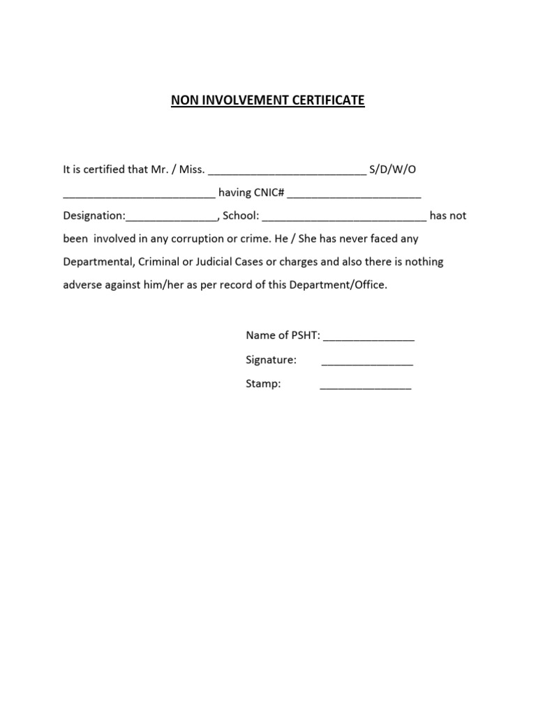 Non Involvement Certificate KPESED | PDF
