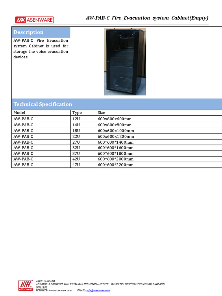 AW-PAB-C Fire Evacuation system Cabinet(Empty) datasheet 20241121 | PDF
