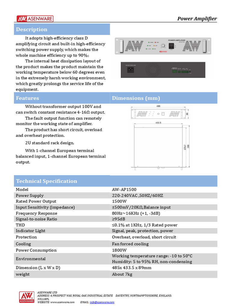 AW-AP1500 Power Amplifier datasheet 20241114 | PDF