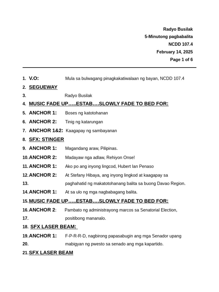 Radyo Busilak Practice 2 | PDF