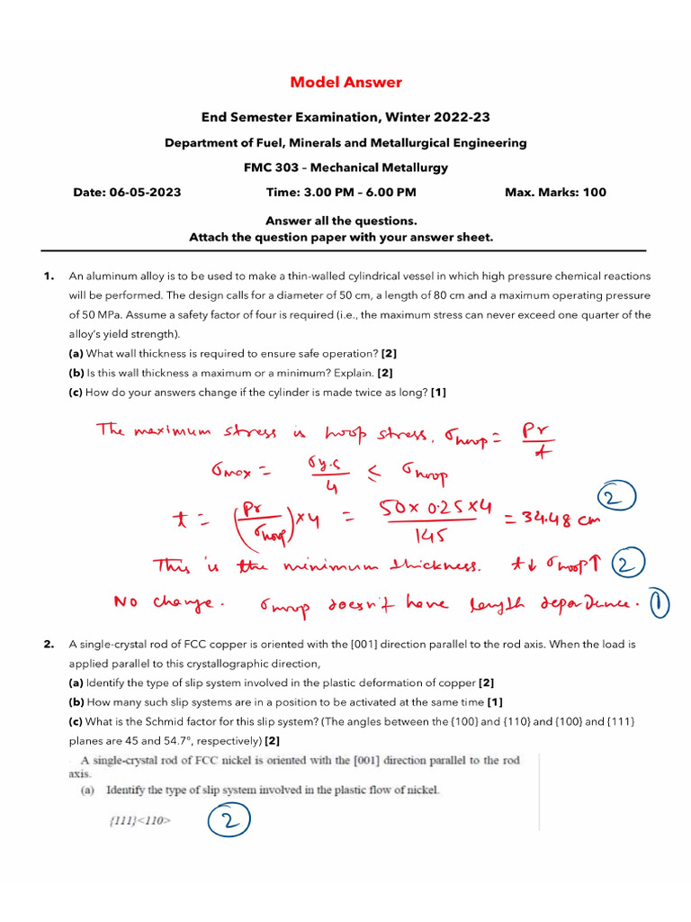Mechanical Metallurgy Endsem Solution | PDF