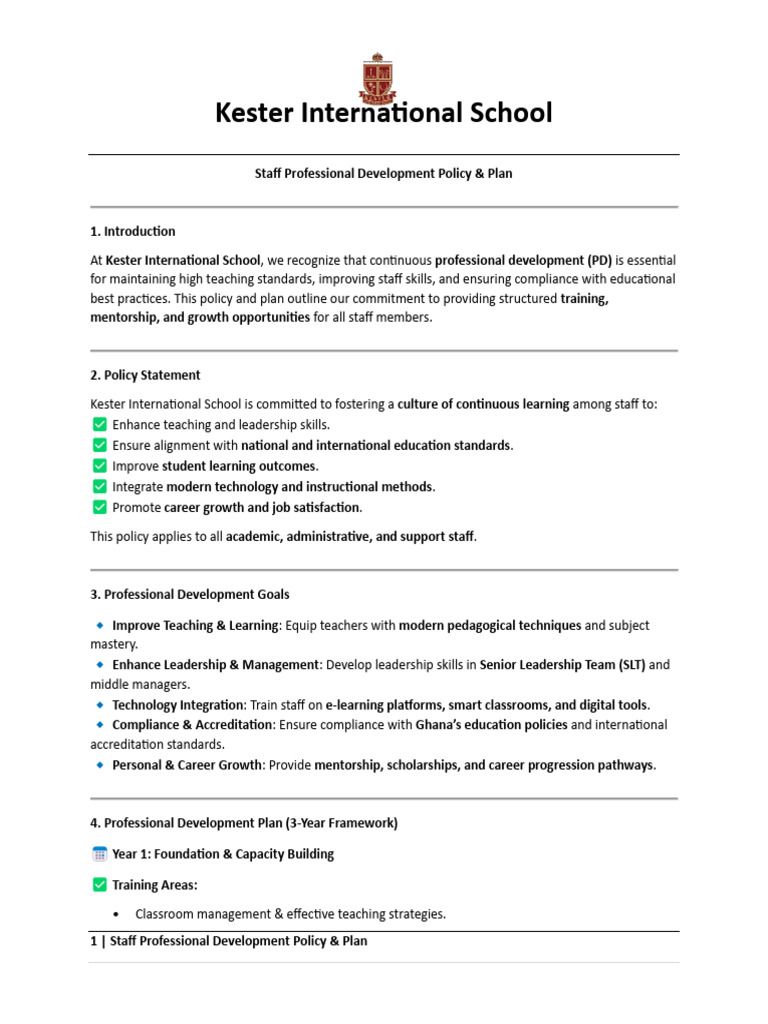 Staff Professional Development & Plan | PDF | Mentorship | Learning