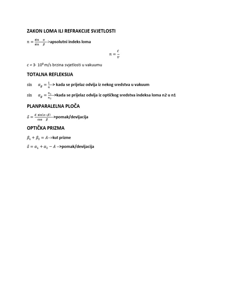 Fizika - Optika Formule | PDF