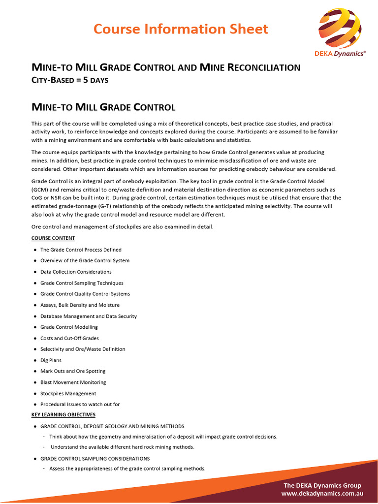 Mine-To-Mill Grade Control and Mine Reconciliation | PDF | Mining | Ore