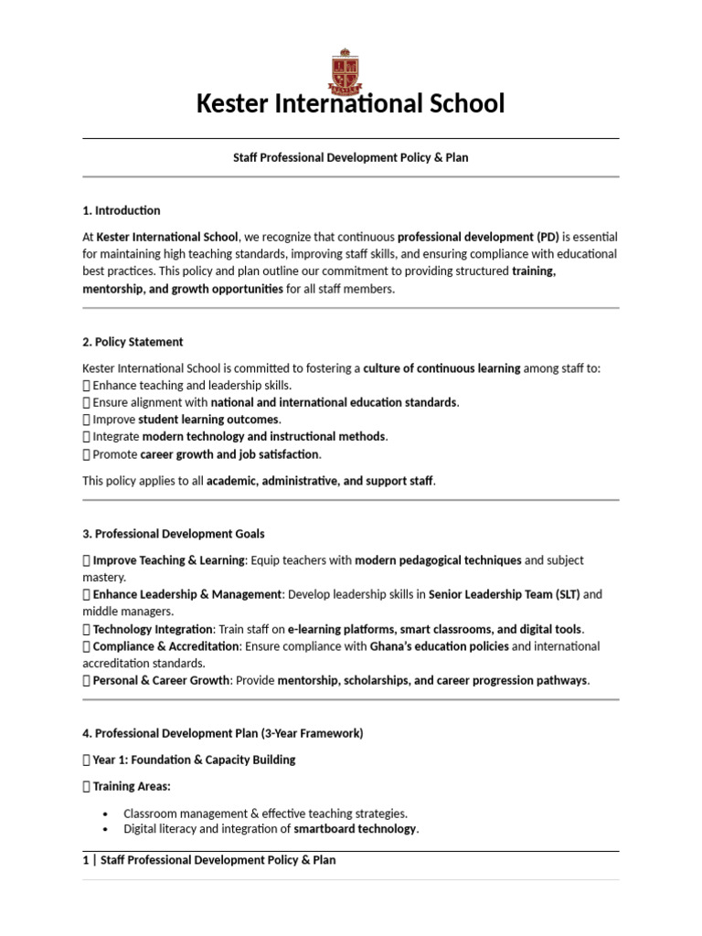 Staff Professional Development Policy Plan Pdf Mentorship