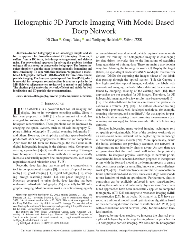 Holographic 3D Particle Imaging With Model-Based Deep Network | PDF ...