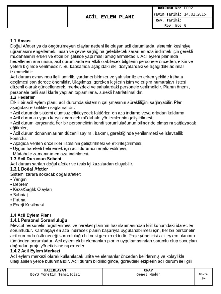 Iso 27001 Acil Eylem Plani | PDF