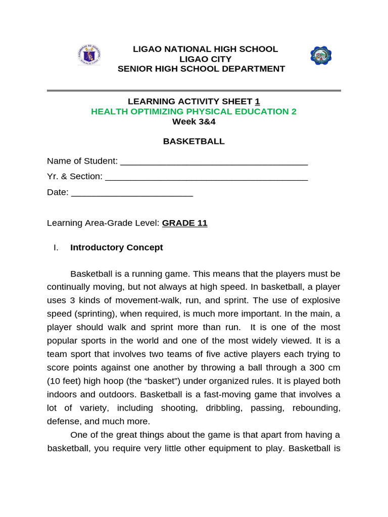 Basketball Basics for Grade 11 Students | PDF | Physical Fitness