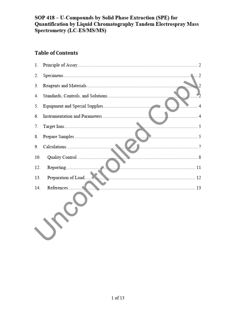 SOP 418 U Compounds Quantification LC MS MS 3184 2 | PDF | Mass ...