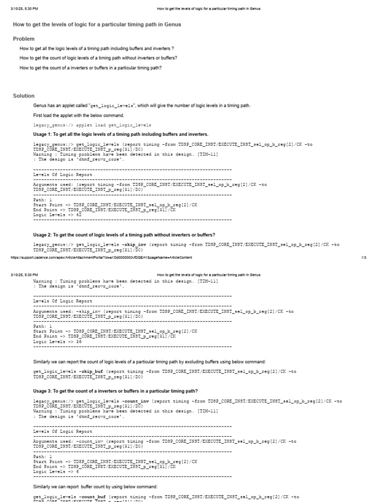 Logic Levels in Timing Paths with Genus | PDF | Logic