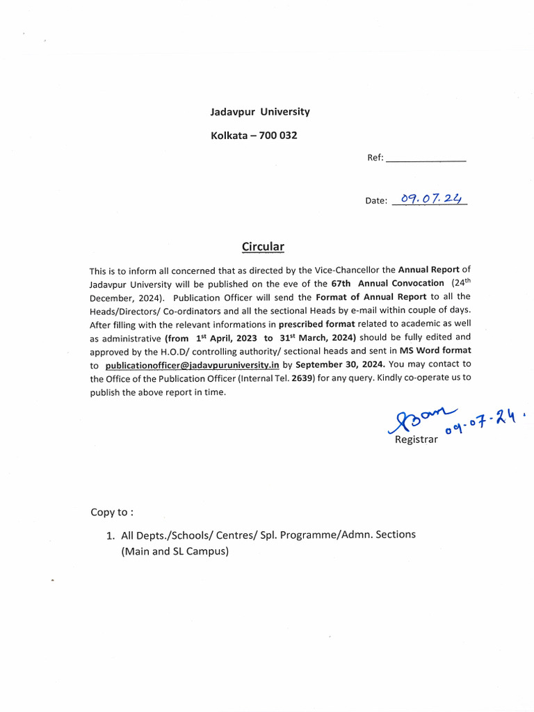 Circular of Registrar | PDF