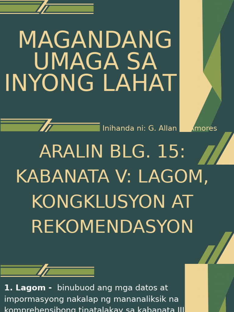 Aralin 15 Kabanata V Lagom, Kongklusyon, Rekomendasyon, at Panghuling Pahina | PDF