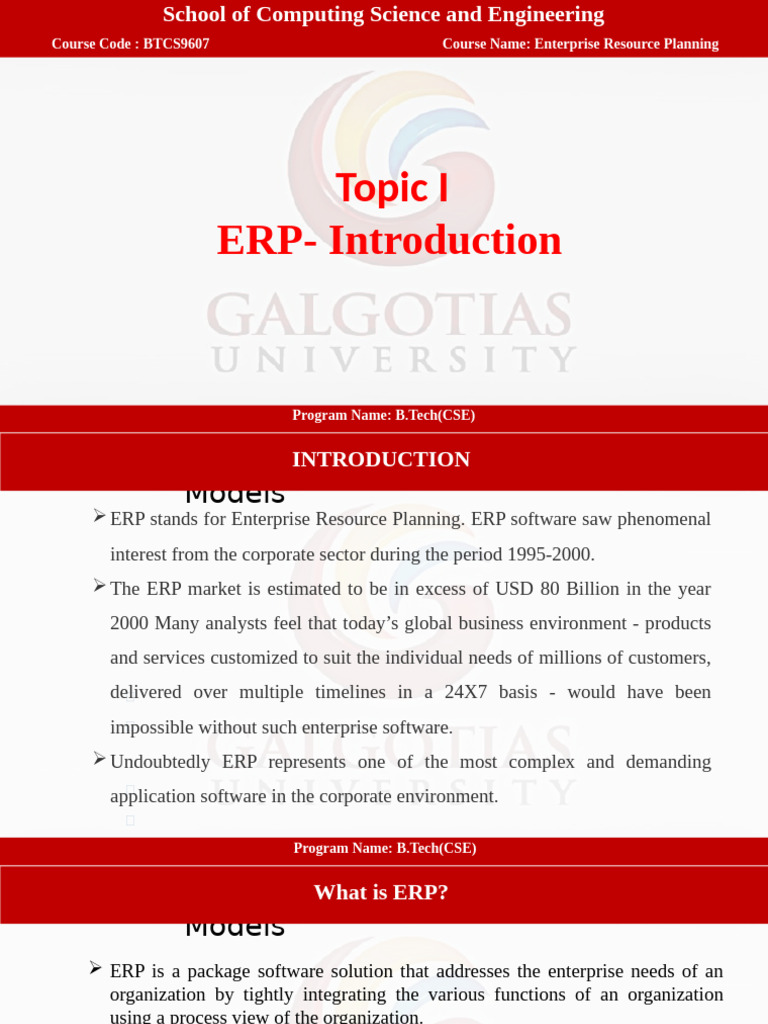 Lecture 1 ERP Introduction | PDF | Enterprise Resource Planning | Information Technology