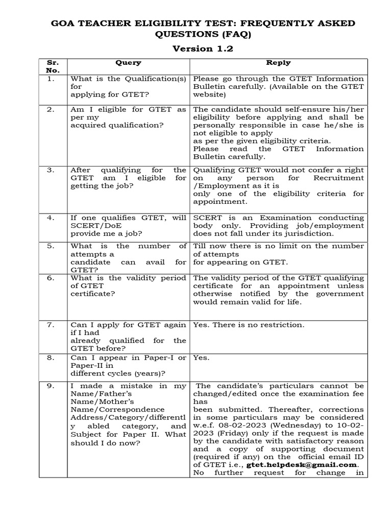 GTET Eligibility Criteria Explained | PDF