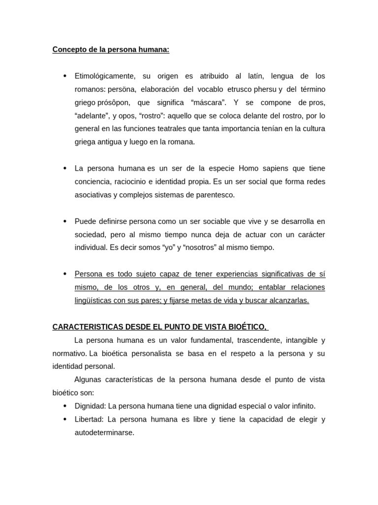 Concepto de Persona Humana y Bioética | PDF