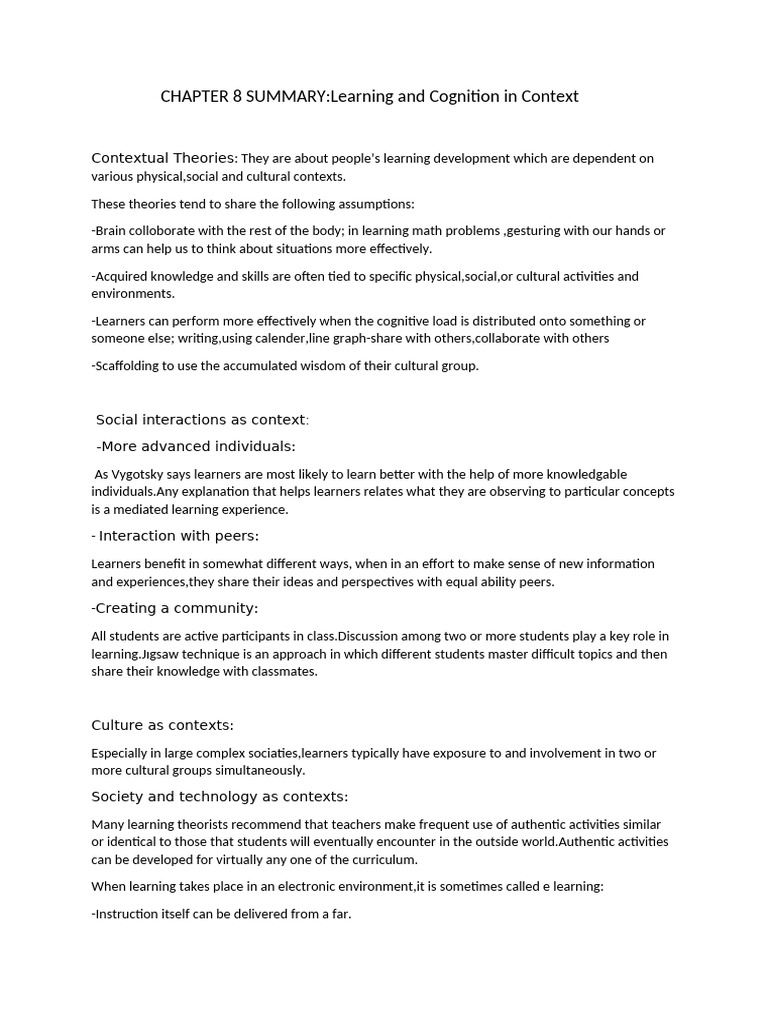 Contextual Learning Theories Overview | PDF | Learning | Knowledge