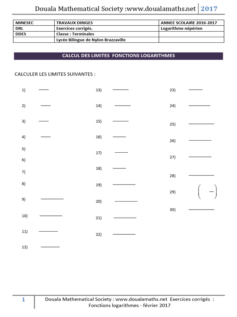 Logarithmic Functions Limits Exercises | PDF
