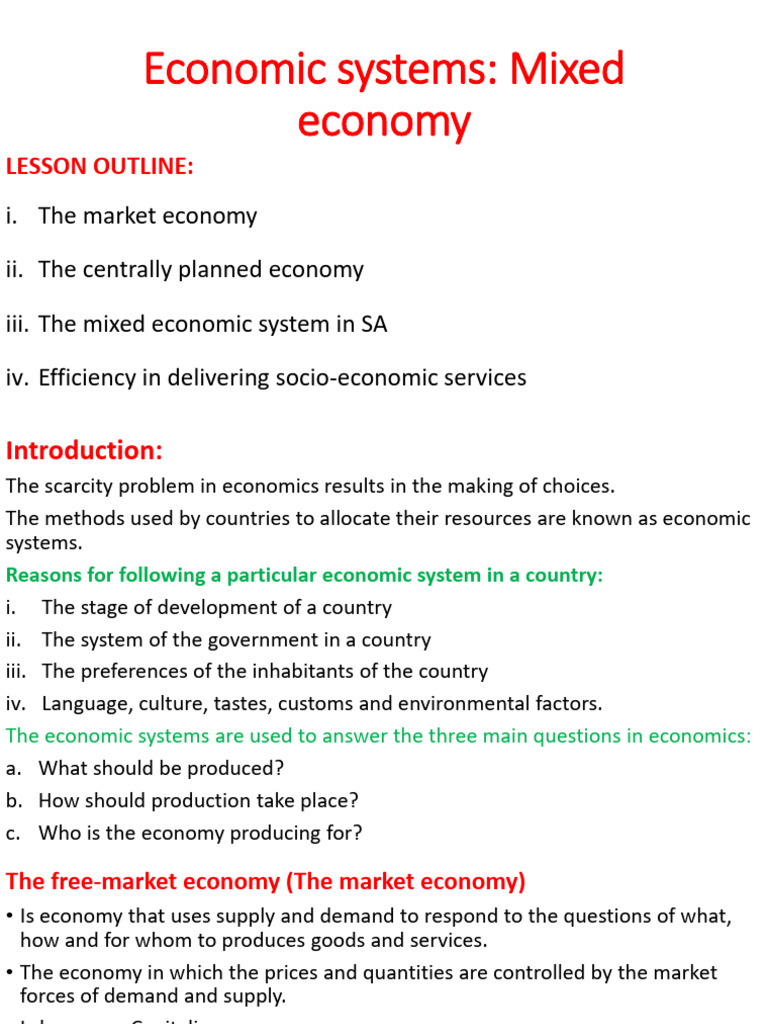 Economic Systems - Mixed Economy | PDF | Market Economy | Economics