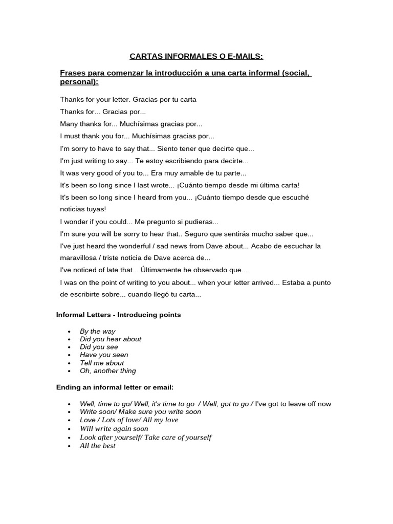 Frases para Cartas Informales y Emails | PDF