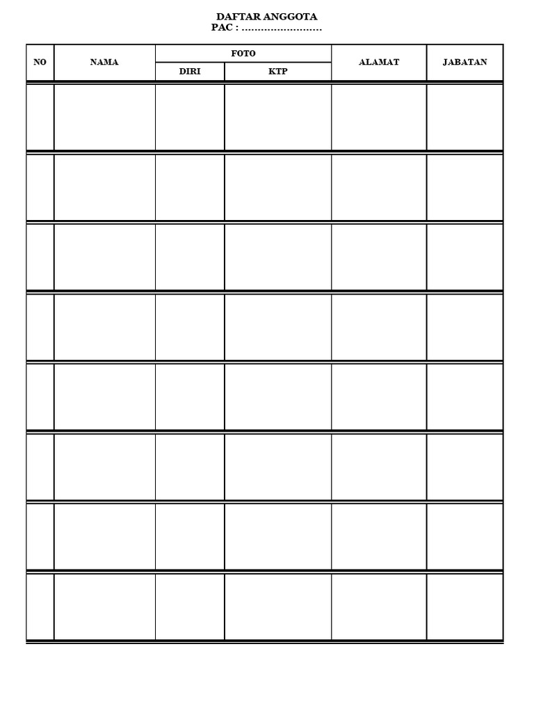 Form Daftar Anggota Pdf