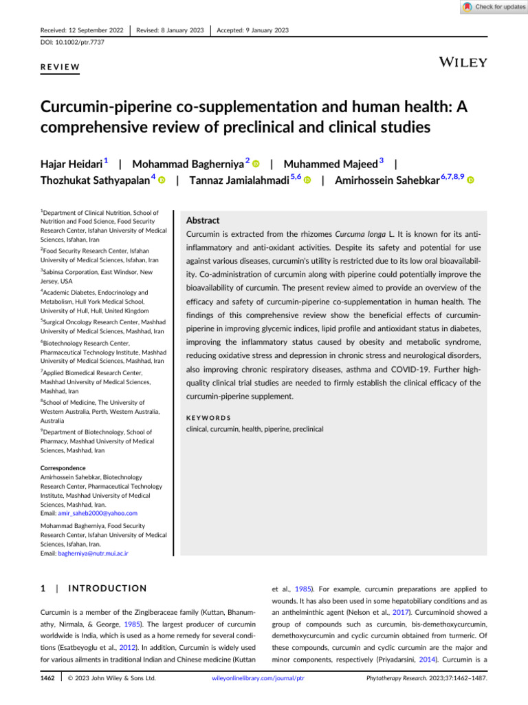 Phytotherapy Research - 2023 - Heidari - Curcumin Piperine Co Supplementation and Human Health A ...