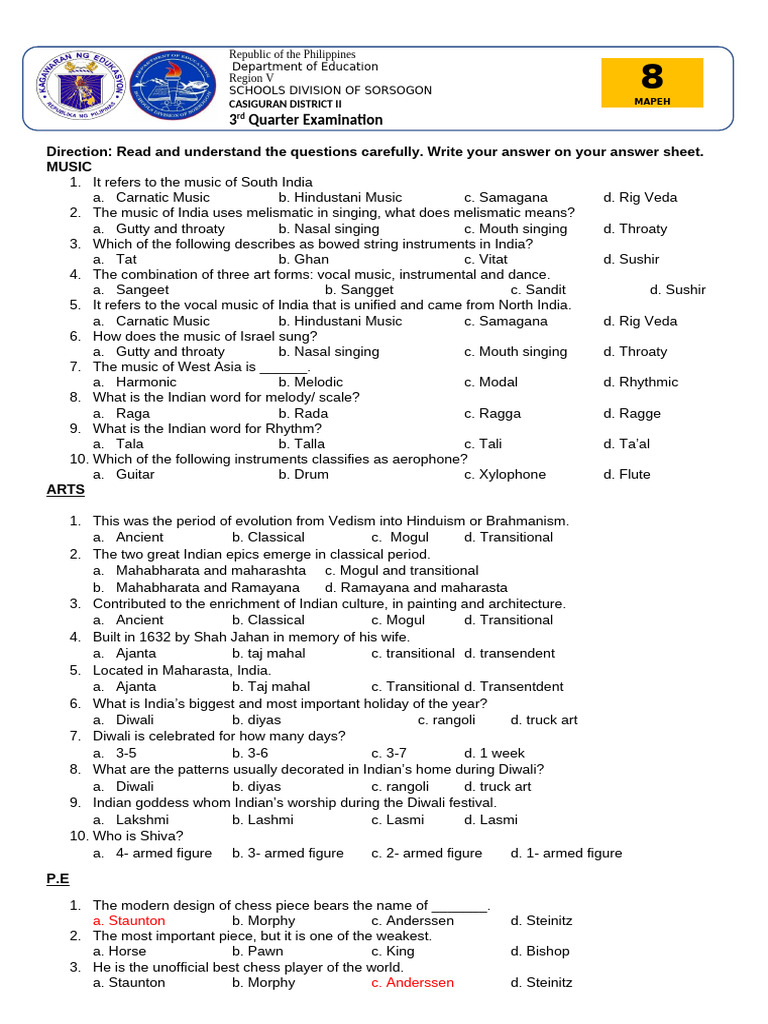 SUMMATIVE TEST3- G8 | PDF | Chess | Infection