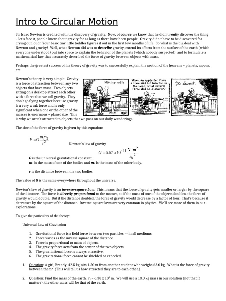 Handout - Intro To Circular Motion | PDF | Force | Gravity