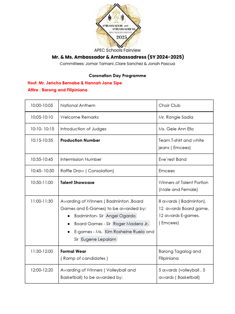 Coronation Day Program 2025 | PDF