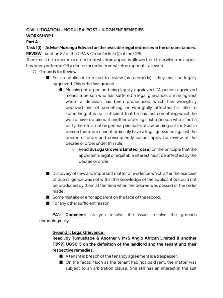 CIVIL LITIGATION - MODULE 6- POST - JUDGMENT REMEDIES (Class Notes ...