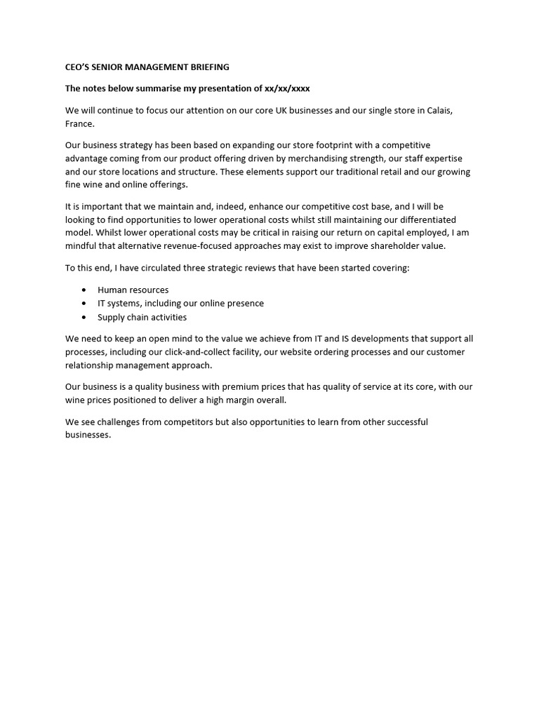 Senior Management Briefing | PDF