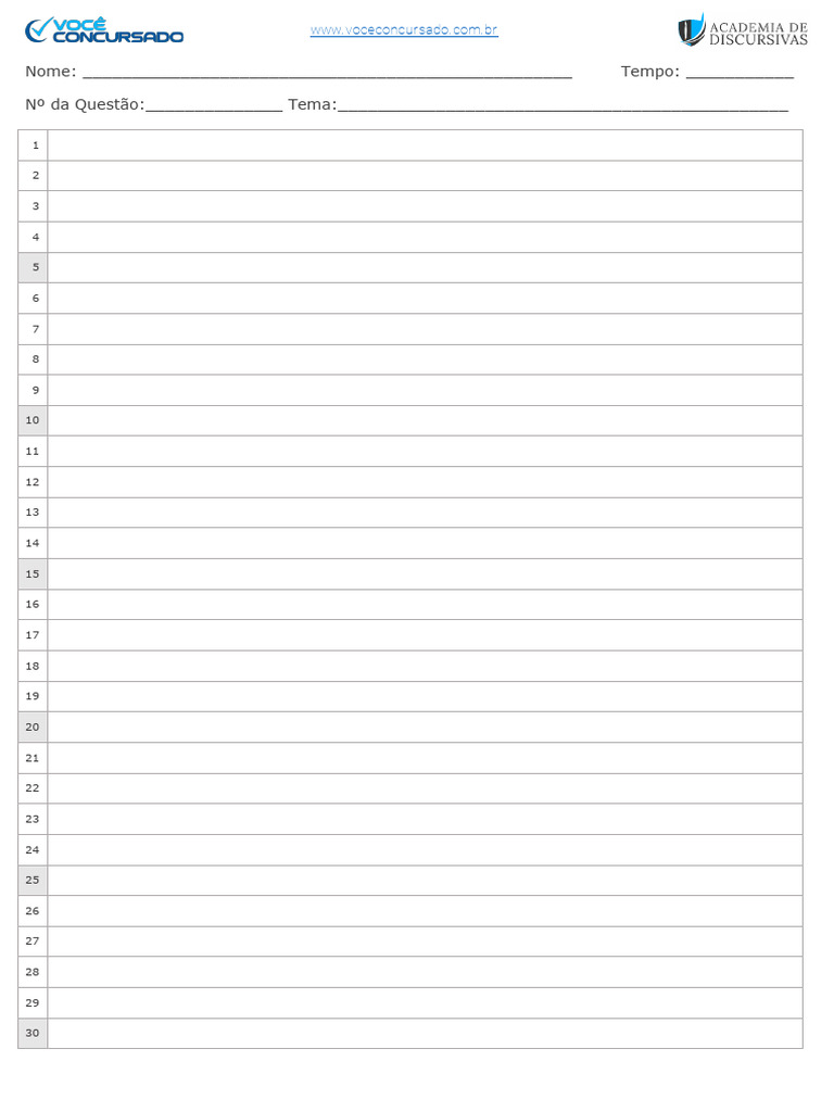 Folha de Resposta Modelo 30 Linhas | PDF
