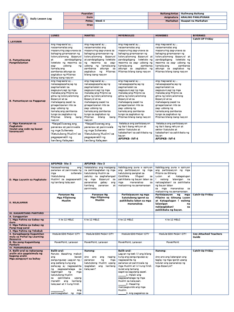 DLL WEEK 4-Q4 AP 5 | PDF